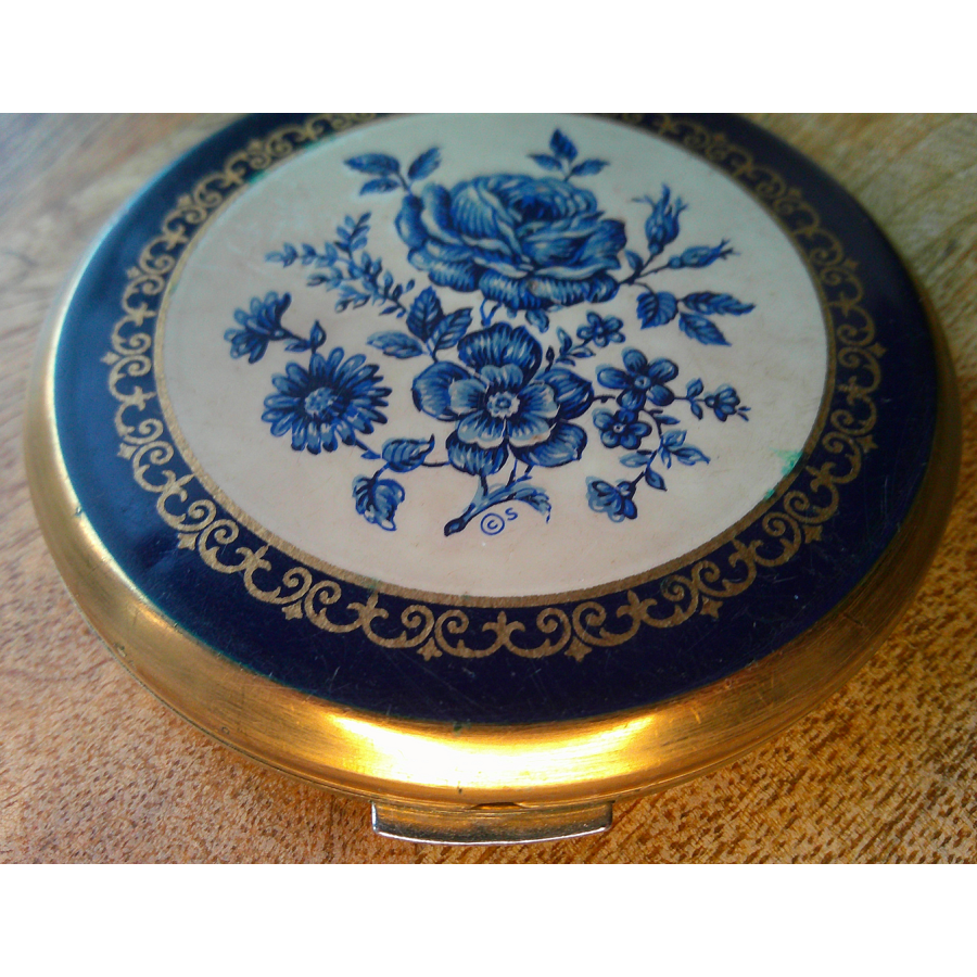 A Rare Vintage Stratton Blue Rose Compact